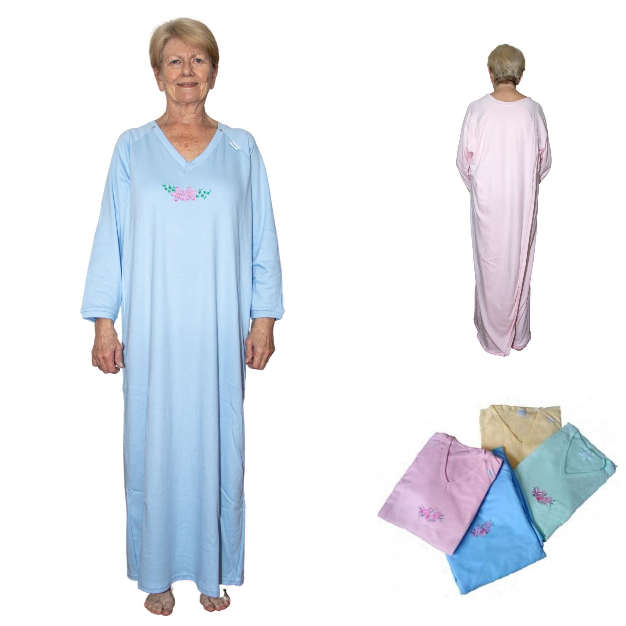 Women's Adaptive Nightwear: 100% Cotton Open Back Nightgown - M003 ...